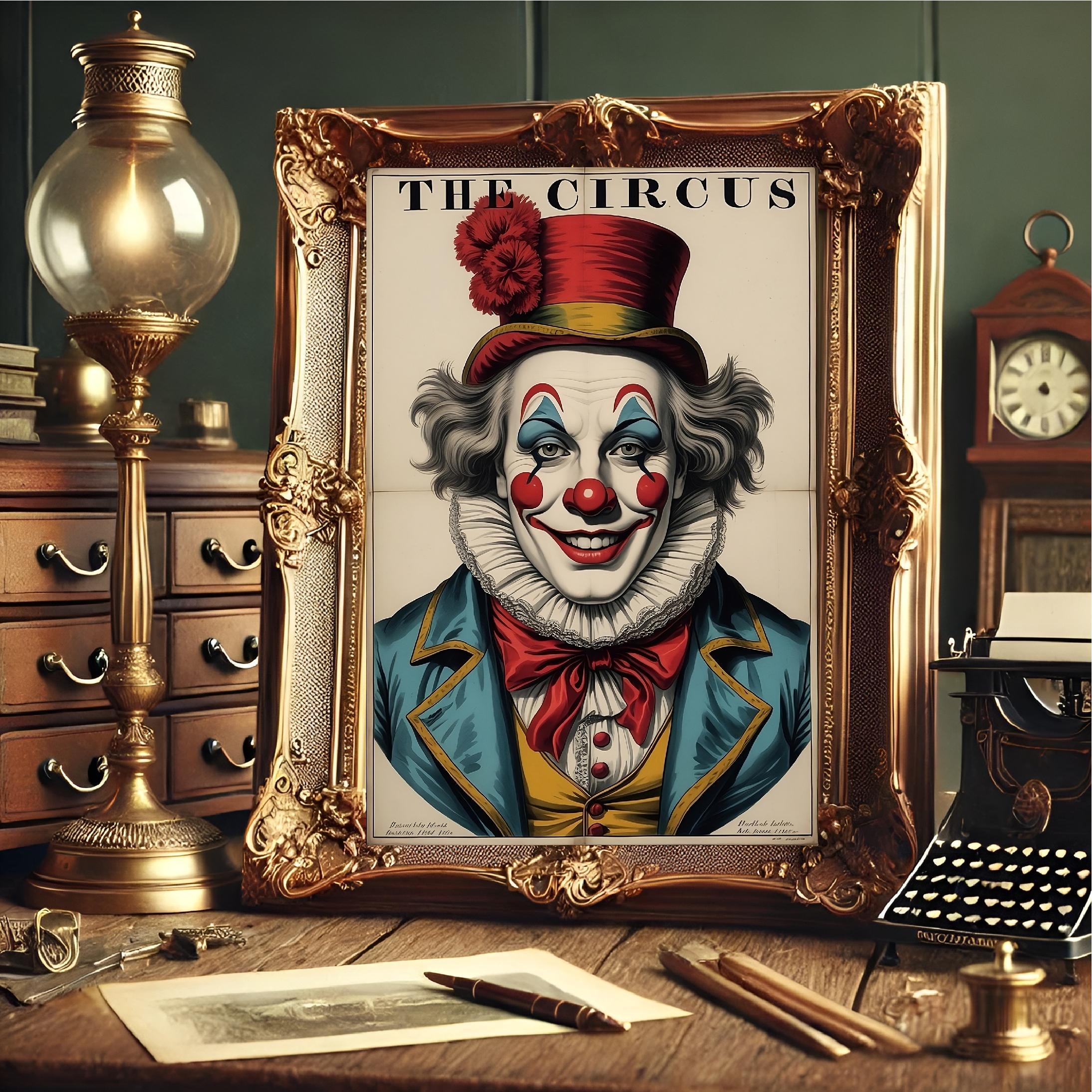 Antique Circus Poster Clown Self Portrait Vintage Inspired Gothic ...