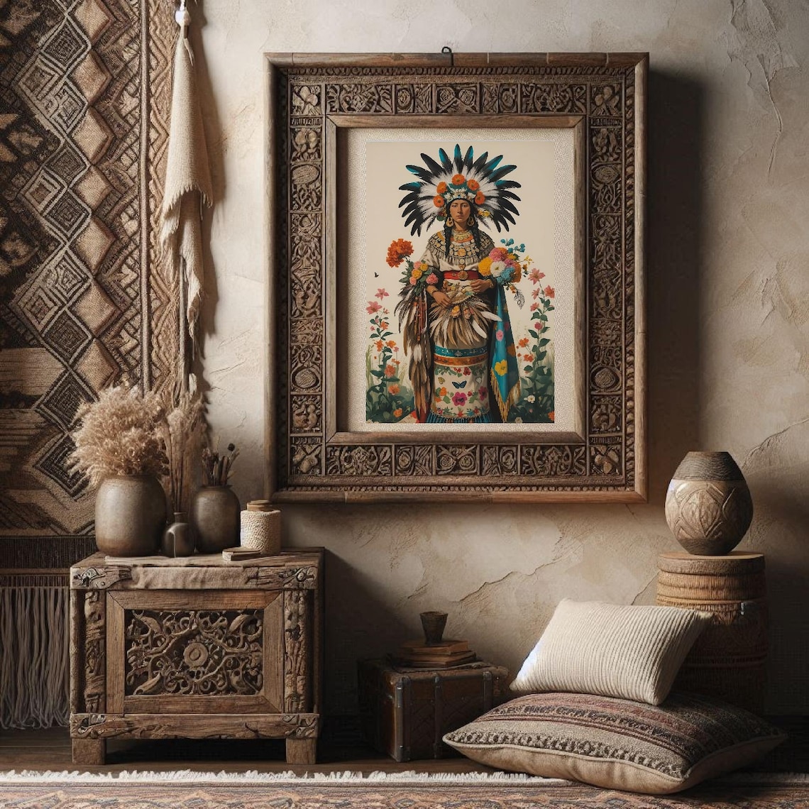 Aztec Goddess XOCHIQUETZAL Flower and Feather Deity Mexica Art Download ...