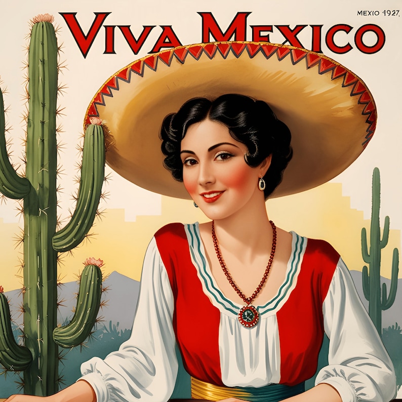 1920s Style Mexican Travel Poster From Golden Era Wall Art Home Decor ...