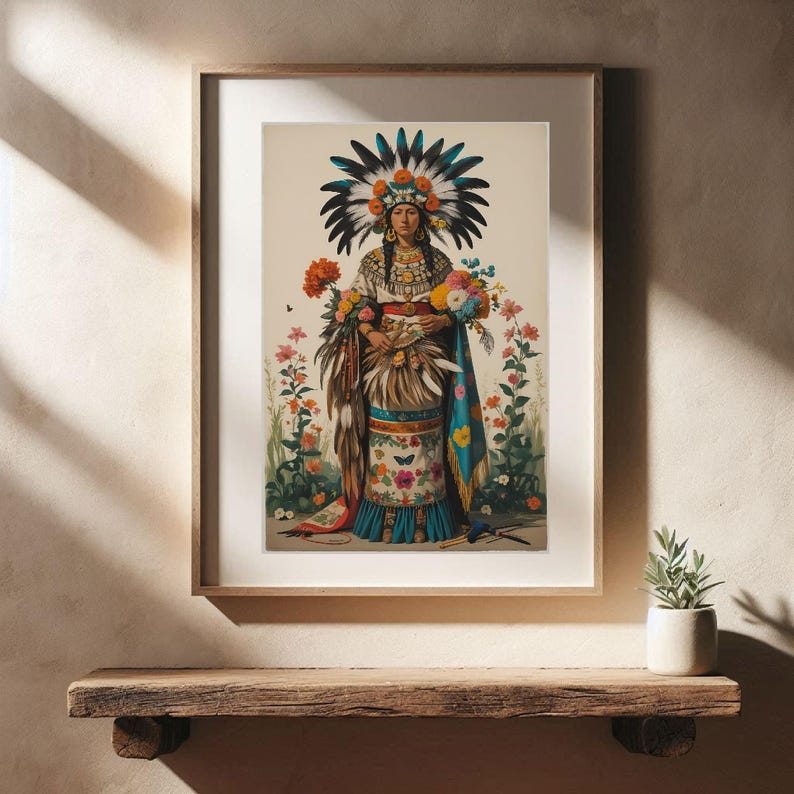 Aztec Goddess XOCHIQUETZAL Flower and Feather Deity Mexica Art Download ...