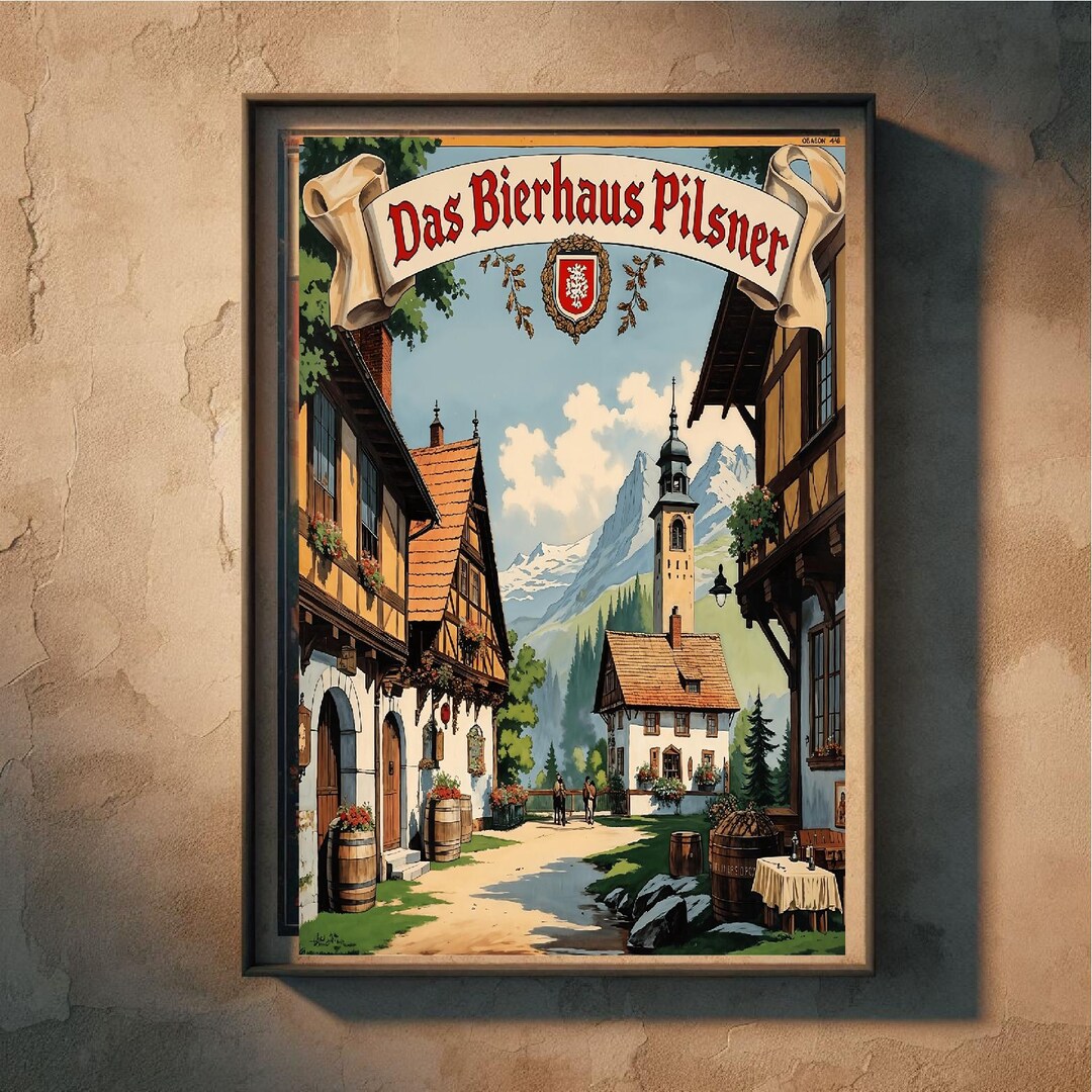 German Beer Advertisement Vintage Inspired Alpine Bierhaus Home Decor ...