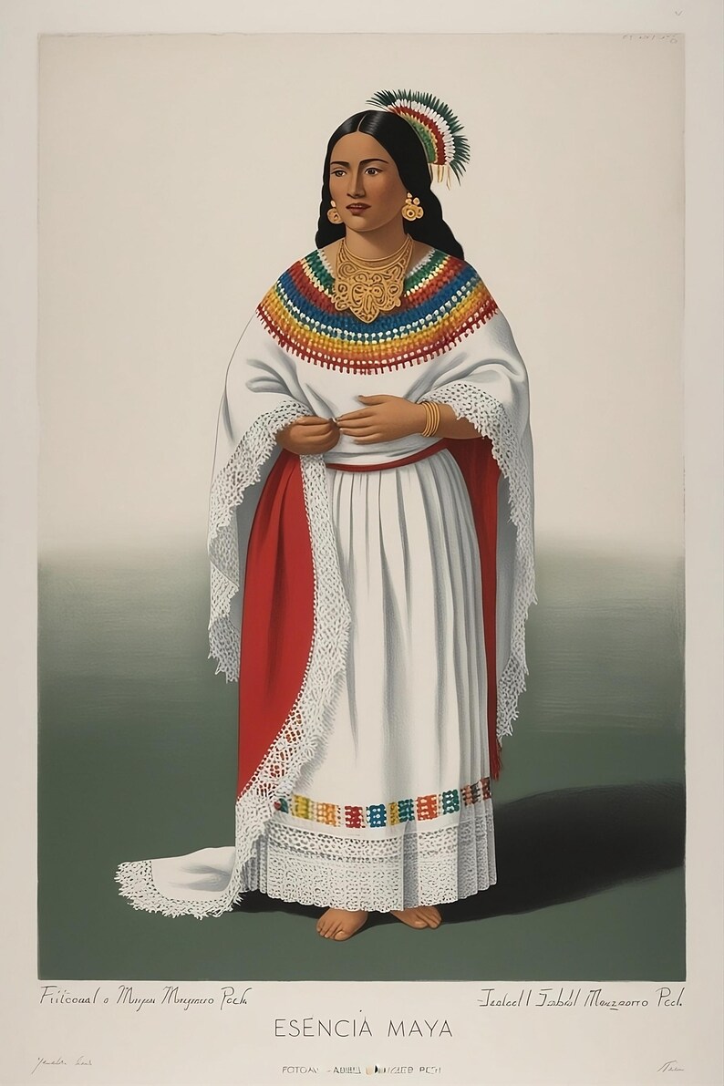 Mayan Traditional Attire Artwork Vintage Inspired Indigenous Art ...