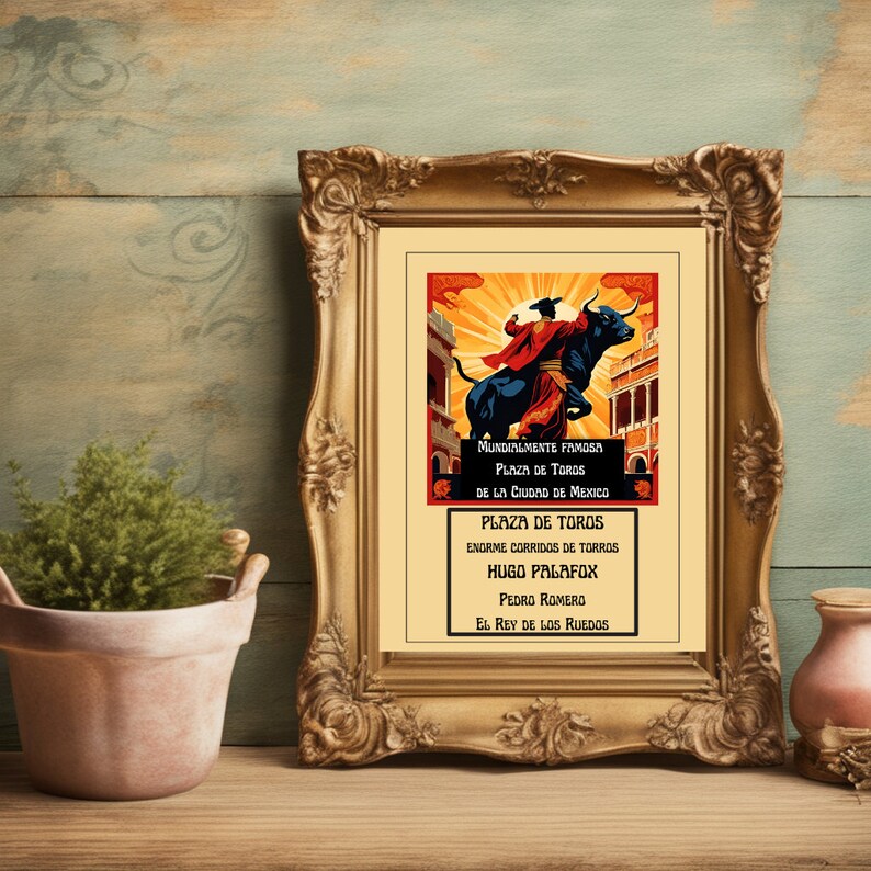 Iconic 1940s Plaza De Toros Mexican Bullfighting Lithograph Poster Wall ...