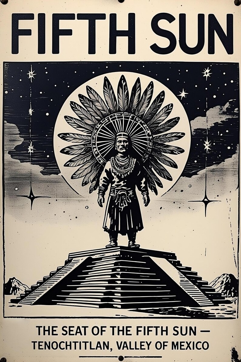 Aztec Fifth Sun Vintage Inspired Tenochtitlan Wall Art Download - Etsy