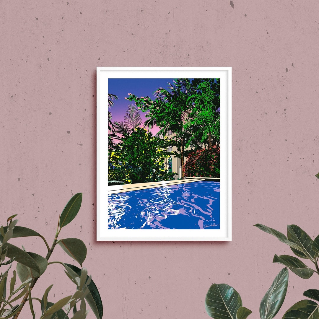 Tropical Swimming Pool Wall Art | Lofi Vaporwave Aesthetic Sunset ...