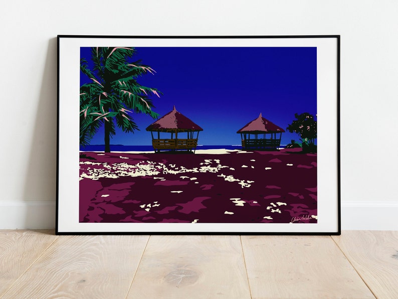 Blue Night Sky Philippines Bahay Kubo Beach Wall Art | Abstract ...