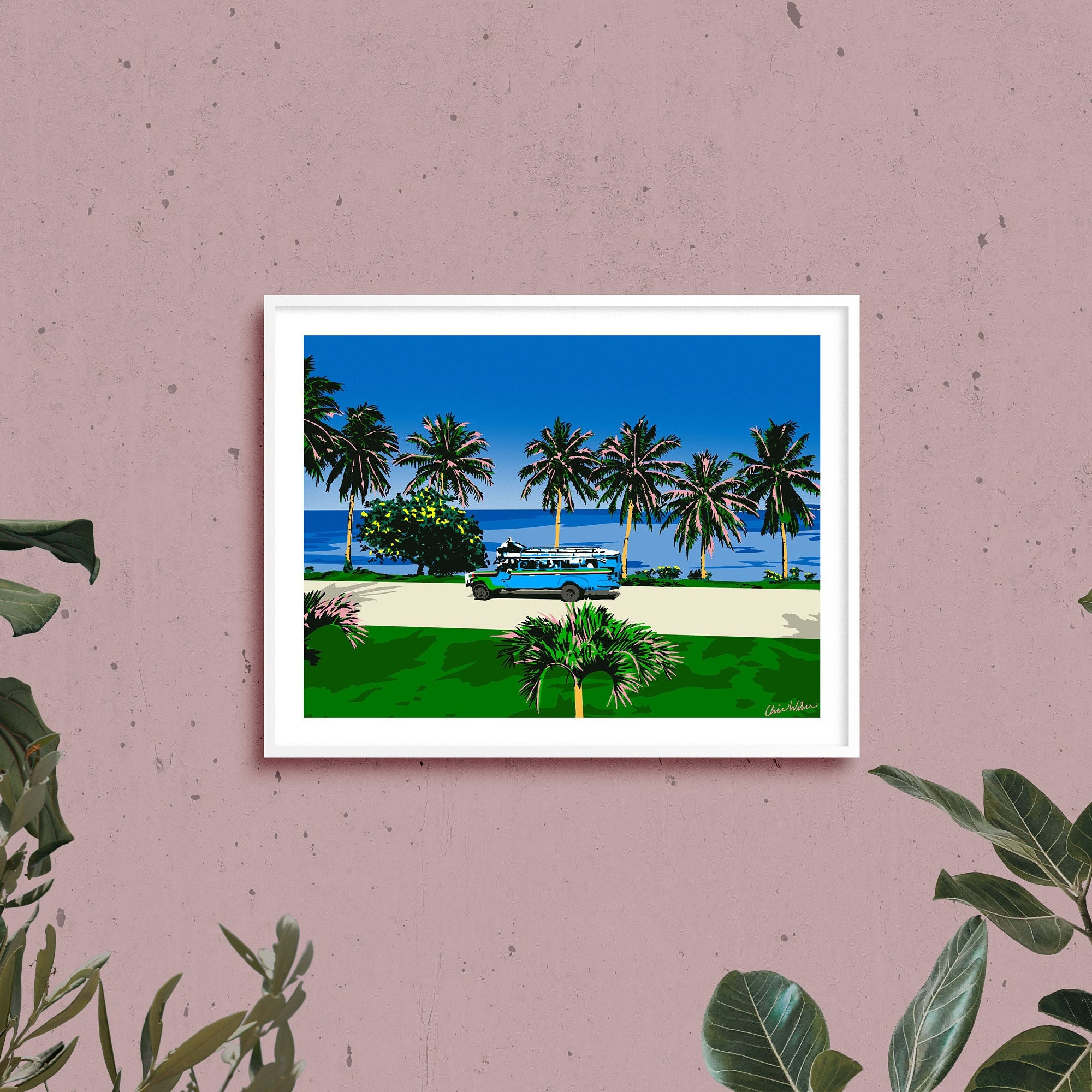 Philippines Jeep Tropical Wall Art | Abstract Beach Art | Coastal Palm ...
