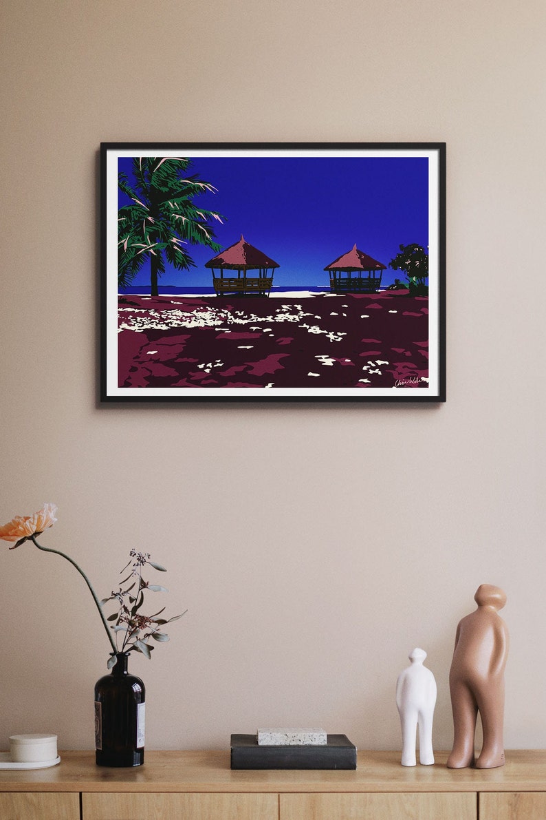 Blue Night Sky Philippines Bahay Kubo Beach Wall Art | Abstract ...