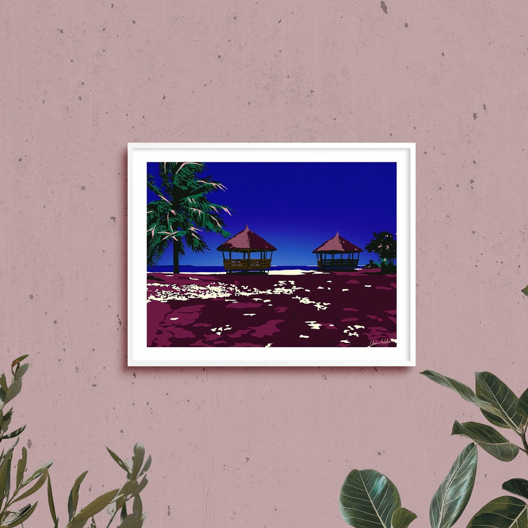 Blue Night Sky Philippines Bahay Kubo Beach Wall Art | Abstract ...