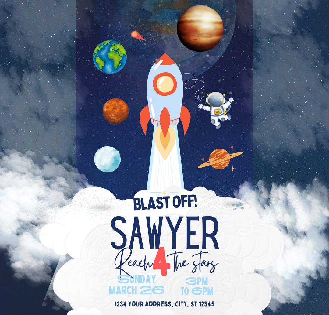 Personalized Space Themed Party Digital Invitation - Etsy