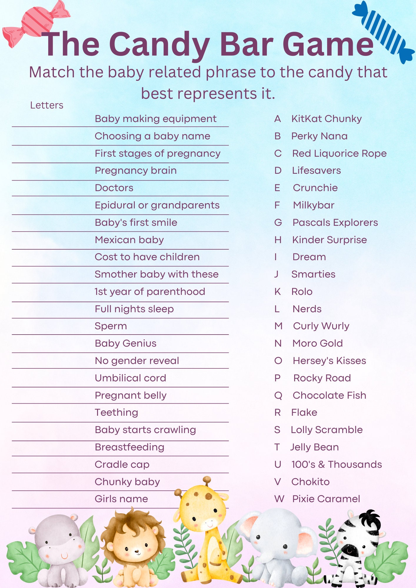 Baby Shower / Gender Reveal Party Games, Fun Candy Bar Game, He or She ...