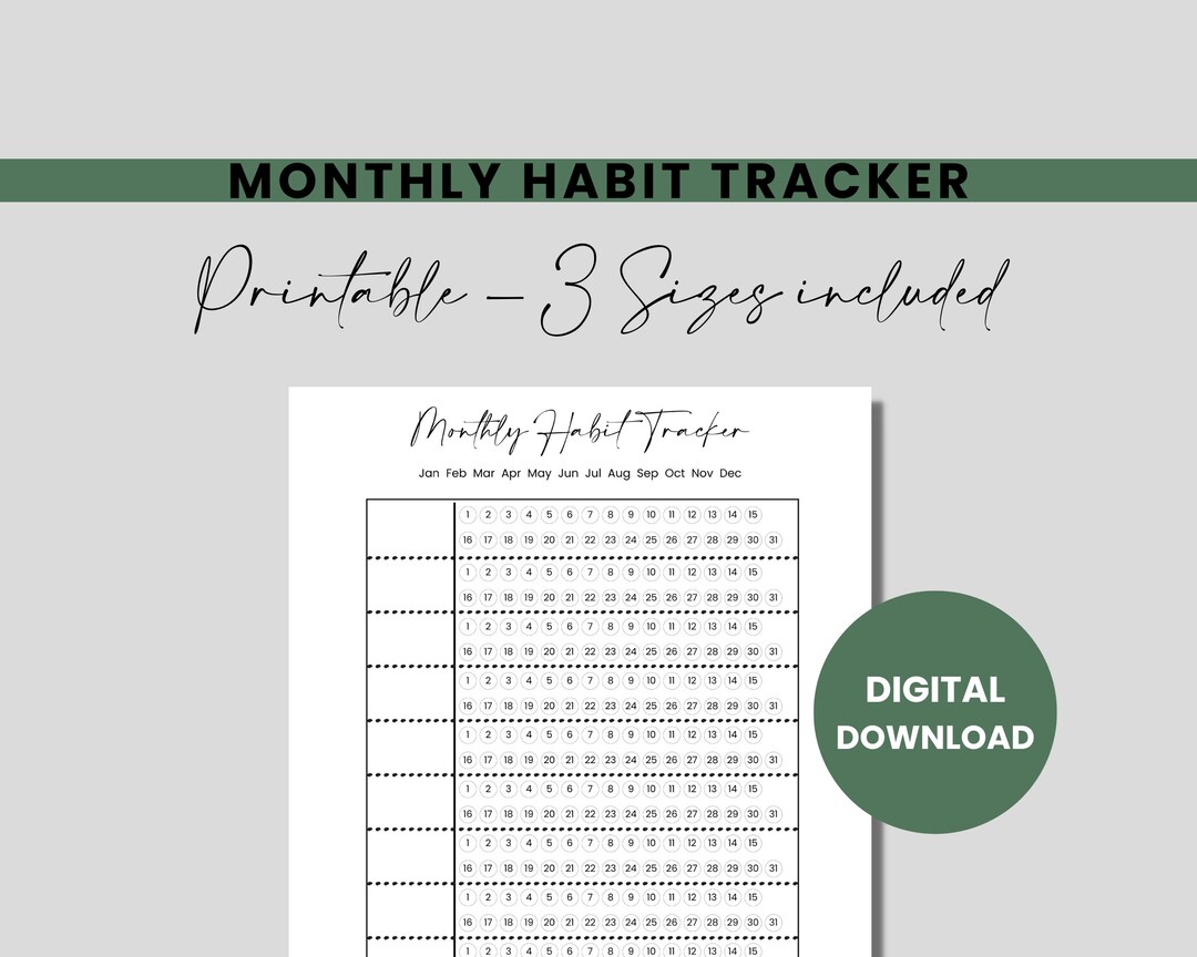 Monthly Habit Tracker | Habit Tracker Template | Minimalist Habit ...