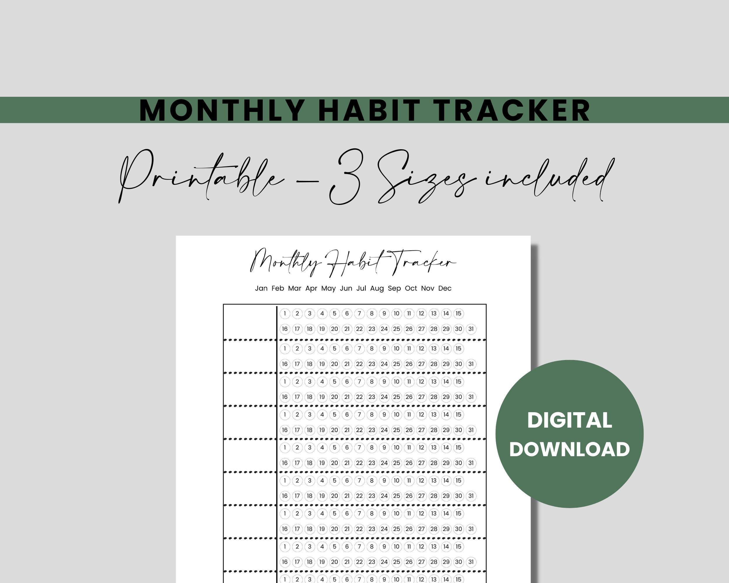 Monthly Habit Tracker Habit Tracker Template Minimalist Habit Tracker ...