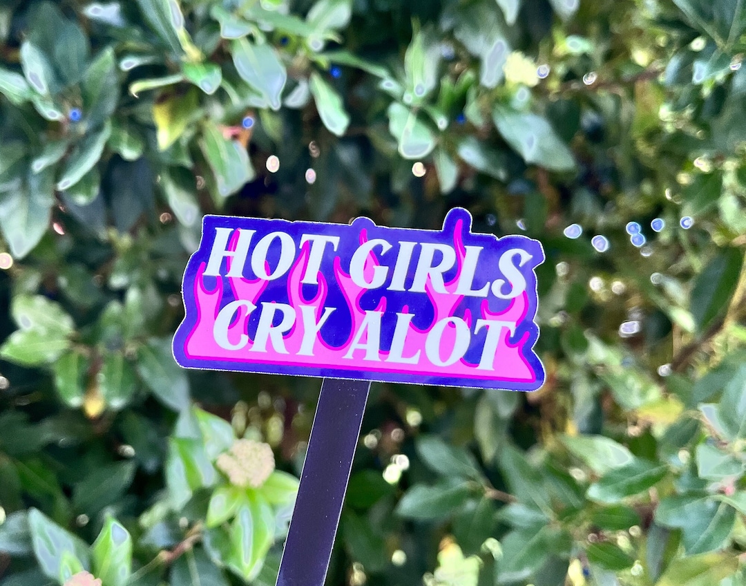 Cute Hot Girls Cry A Lot Glossy Vinyl Sticker | 3x1.5 Inch | Pink and ...