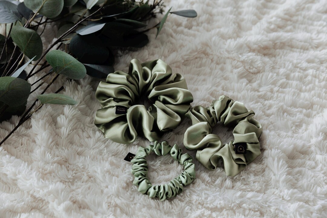 Sage Green Satin Scrunchie | Large Scrunchie | Medium Scrunchie | Small ...