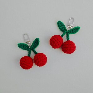 Crochet Cherry Keychain | Handmade Trinket | Key Charm | Purse Charm ...