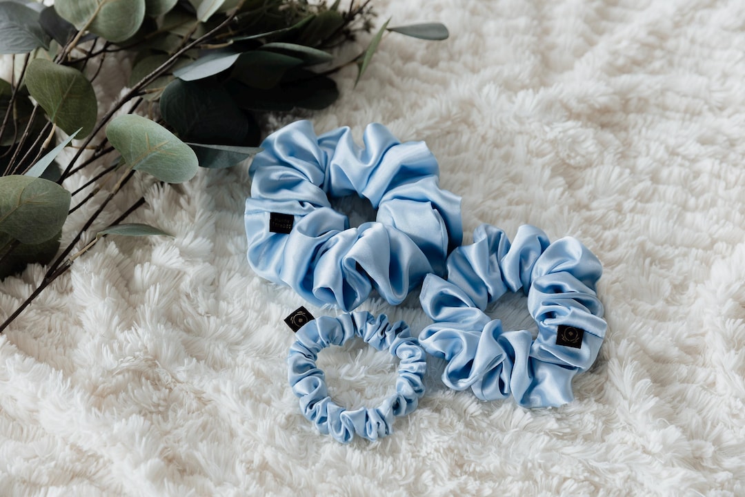 Light Blue Baby Blue Satin Scrunchie | Large Scrunchie | Medium ...