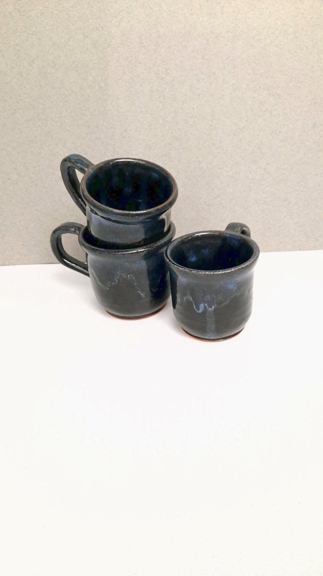Small Handmade Ceramic Cup With Handle and Blue-black Glaze Finish - Etsy