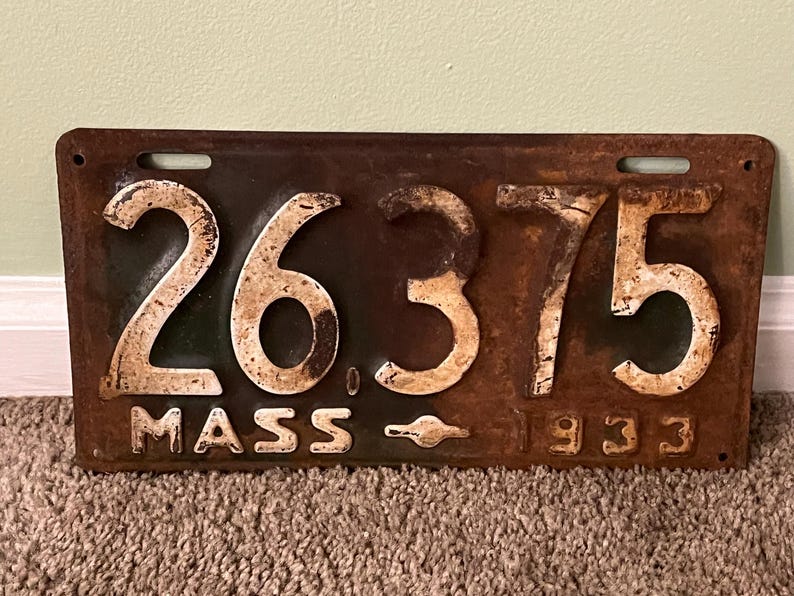 Antique 1933 Massachusetts License Plate Tag 26375 Vintage - Etsy