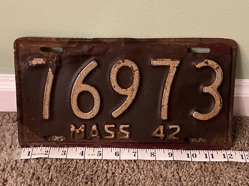 Antique 1942 Massachusetts License Plate Tag 76973 Vintage - Etsy