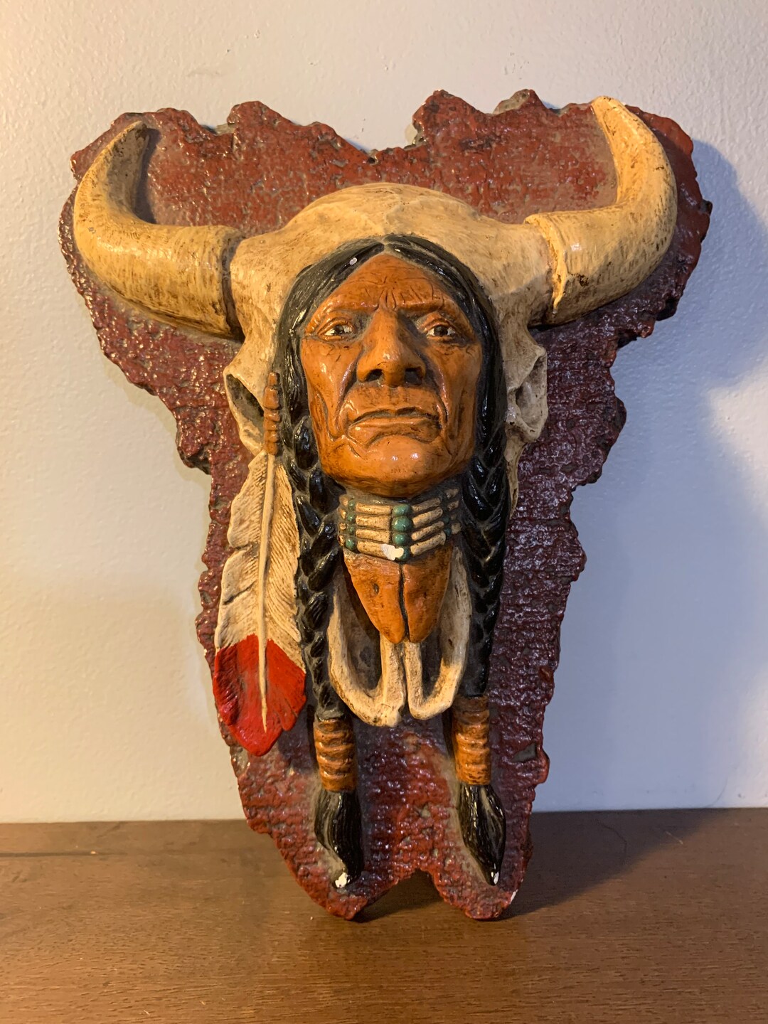 Vintage Indian Chief Head Chalkware - Vintage Wall Decor - 12” Vintage ...