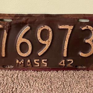 Antique 1942 Massachusetts License Plate Tag 76973 Vintage - Etsy
