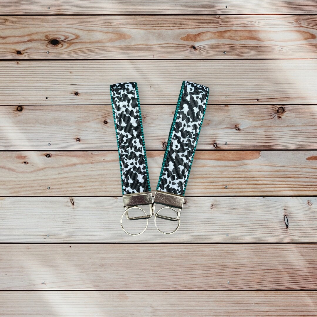 Cow Print Wristlet Keychain - Etsy