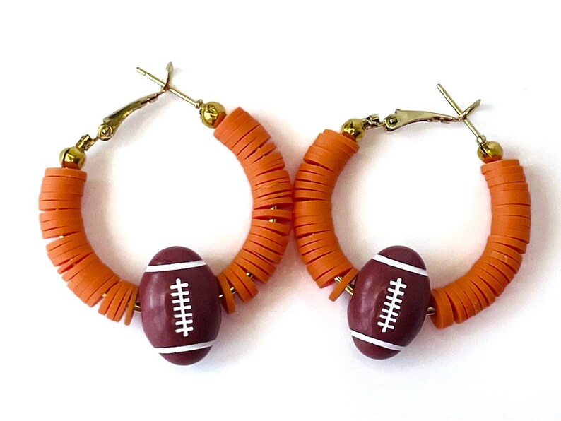 Football Hoop Earrings, School Football Jewelry, Game Day Earrings ...
