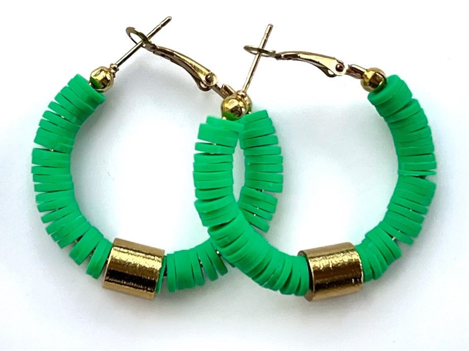 Green Beaded Hoop Earrings, Kelly Green Earrings, Green Beaded Hoops ...