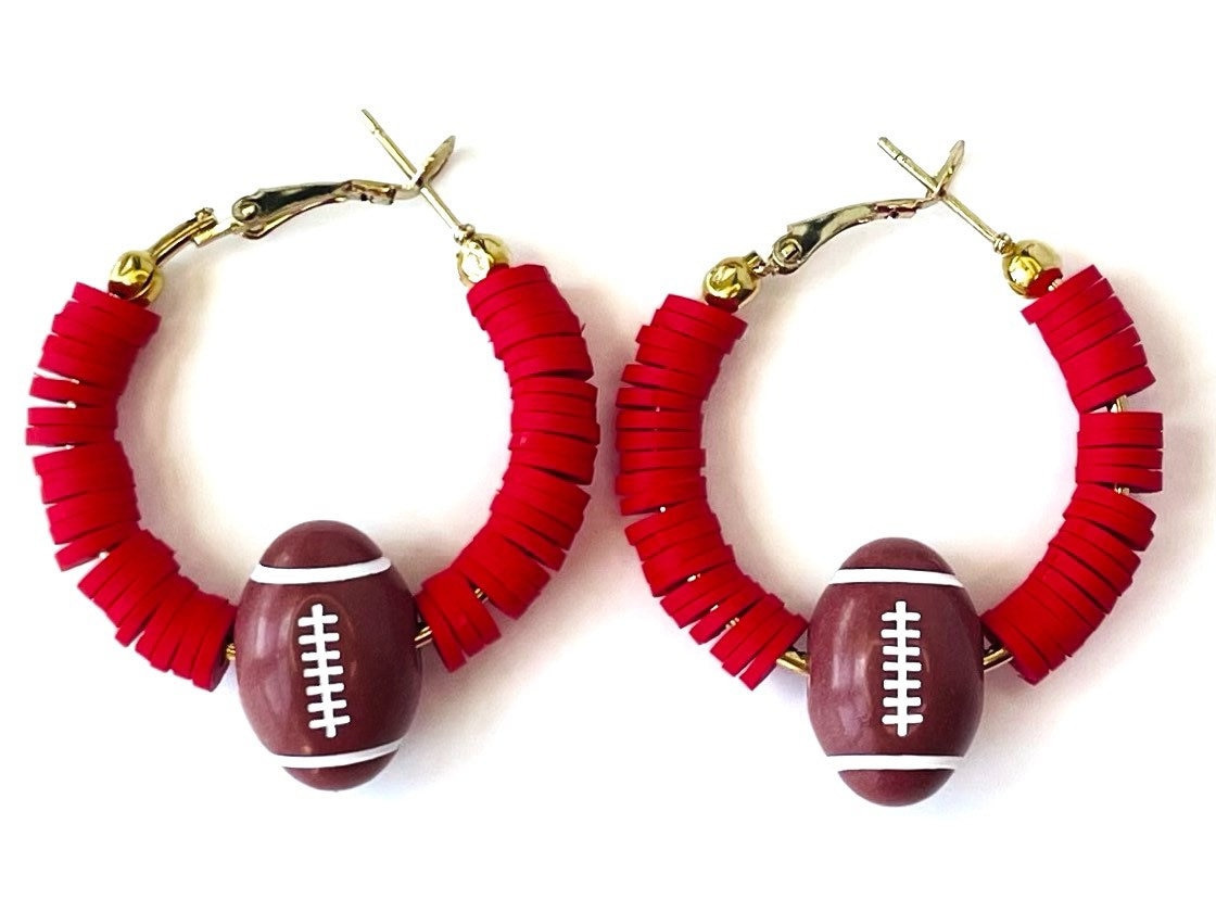 Football Hoop Earrings, School Football Jewelry, Game Day Earrings ...