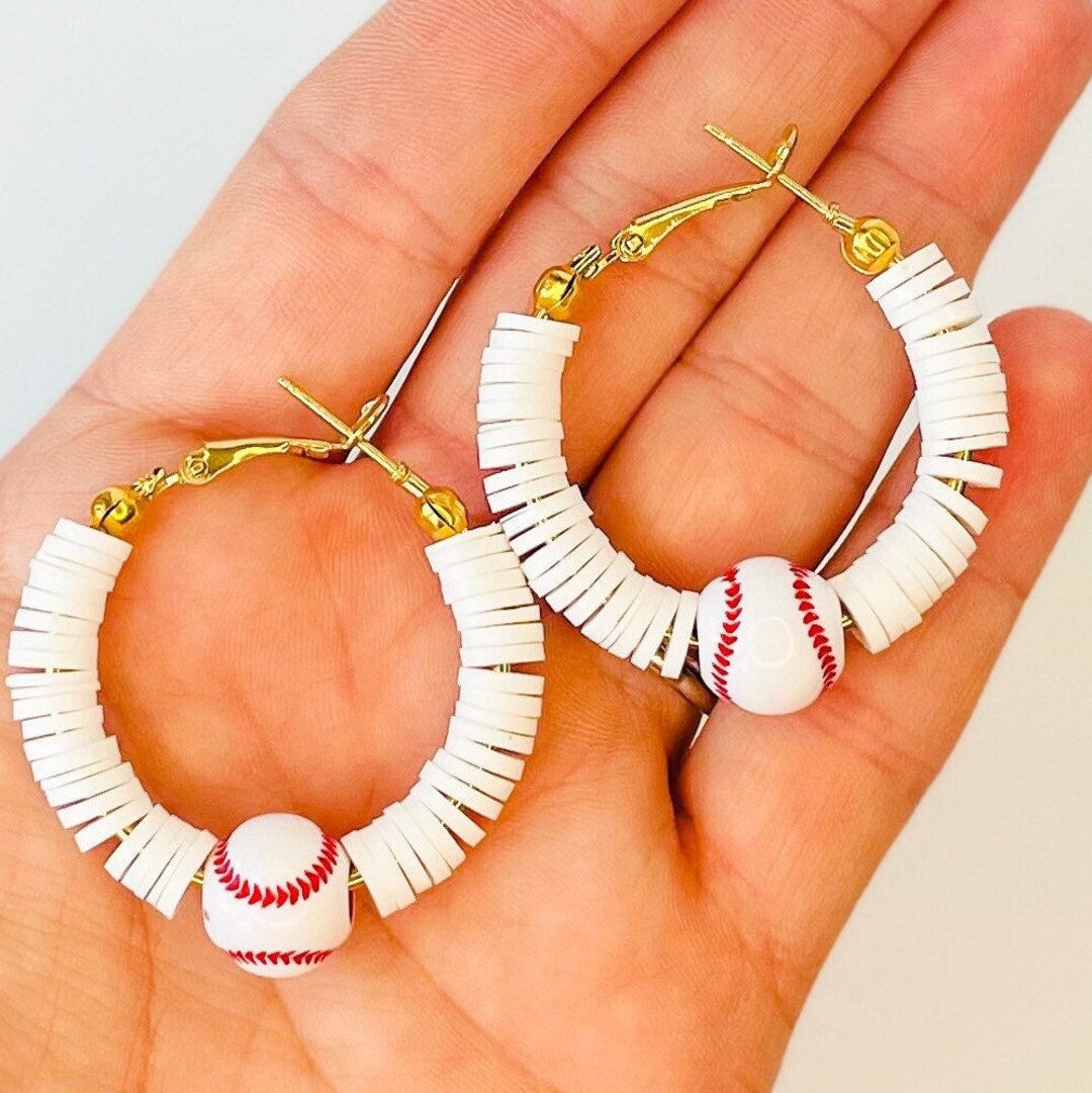 White Baseball Earrings, Baseball Hoop Earrings, Baseball Jewelry White, Baseball Earring Hoop ...