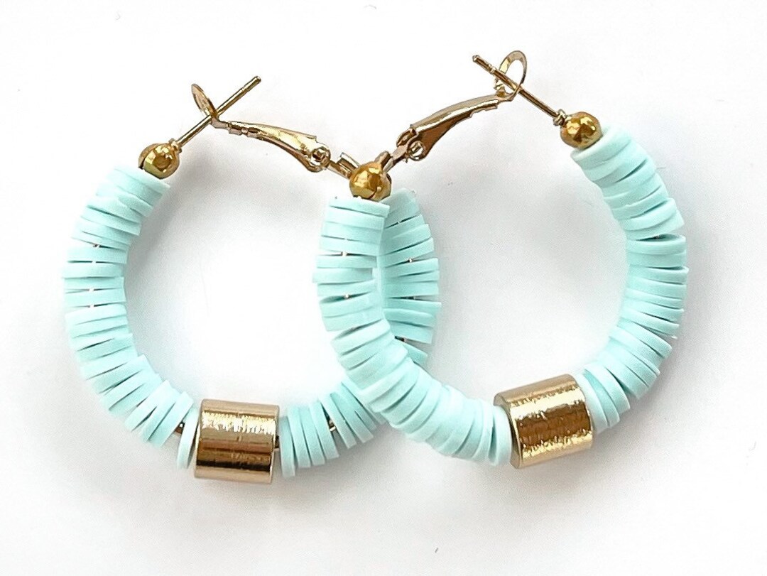 Light Blue Hoops, Blue Hoop Earrings, Summer Earrings Blue Gold, Small ...