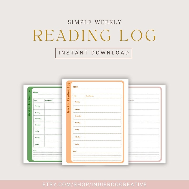Simple Weekly Reading Log for Kids | School Use Reading Log | Printable ...