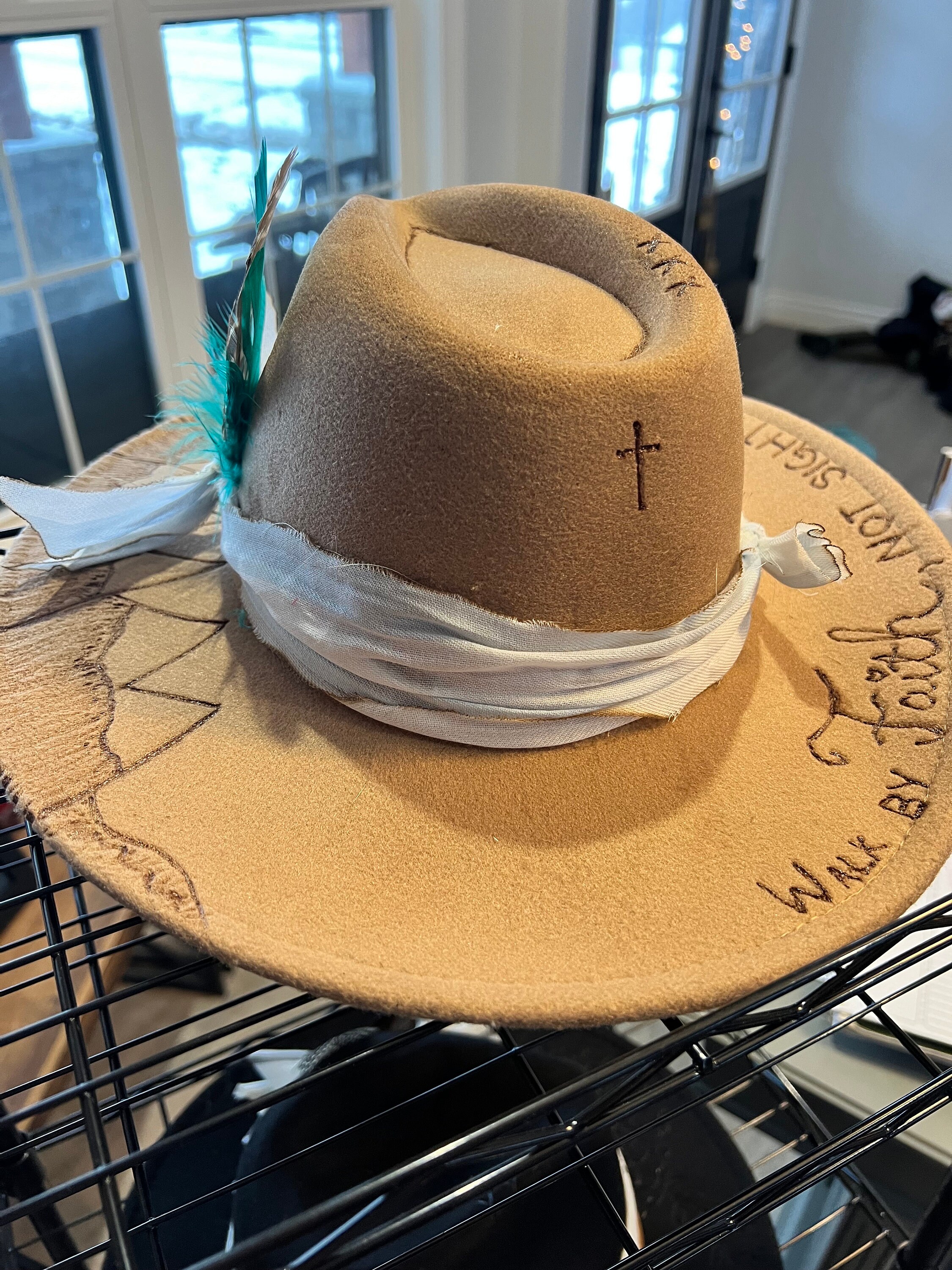 Walk by Faith Hand Burned Black & Plaid Felt Boho Hat, Western Hat ...