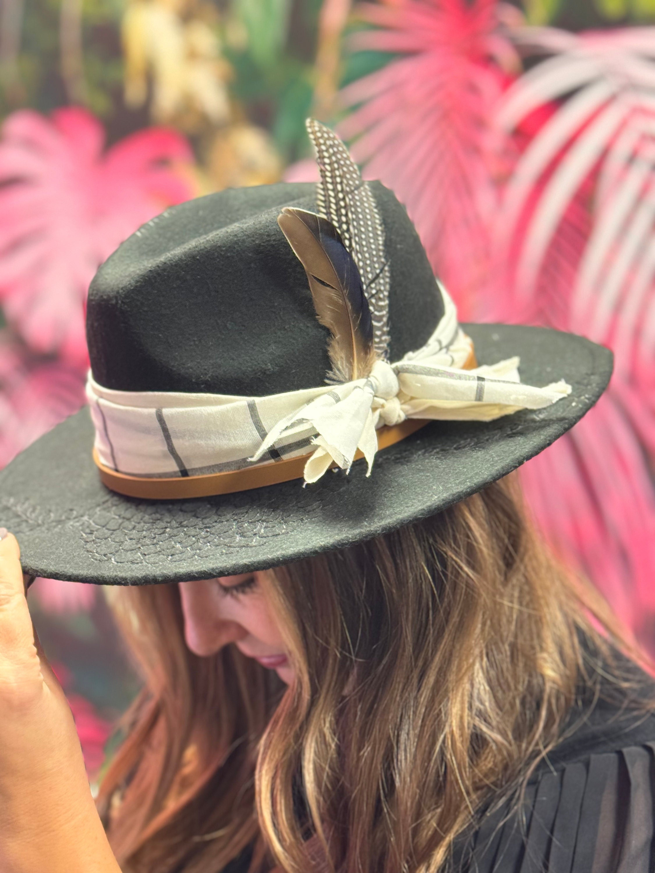 Chosen Hand Burned Black & Plaid Felt Bobo Hat, Western Hat - Etsy