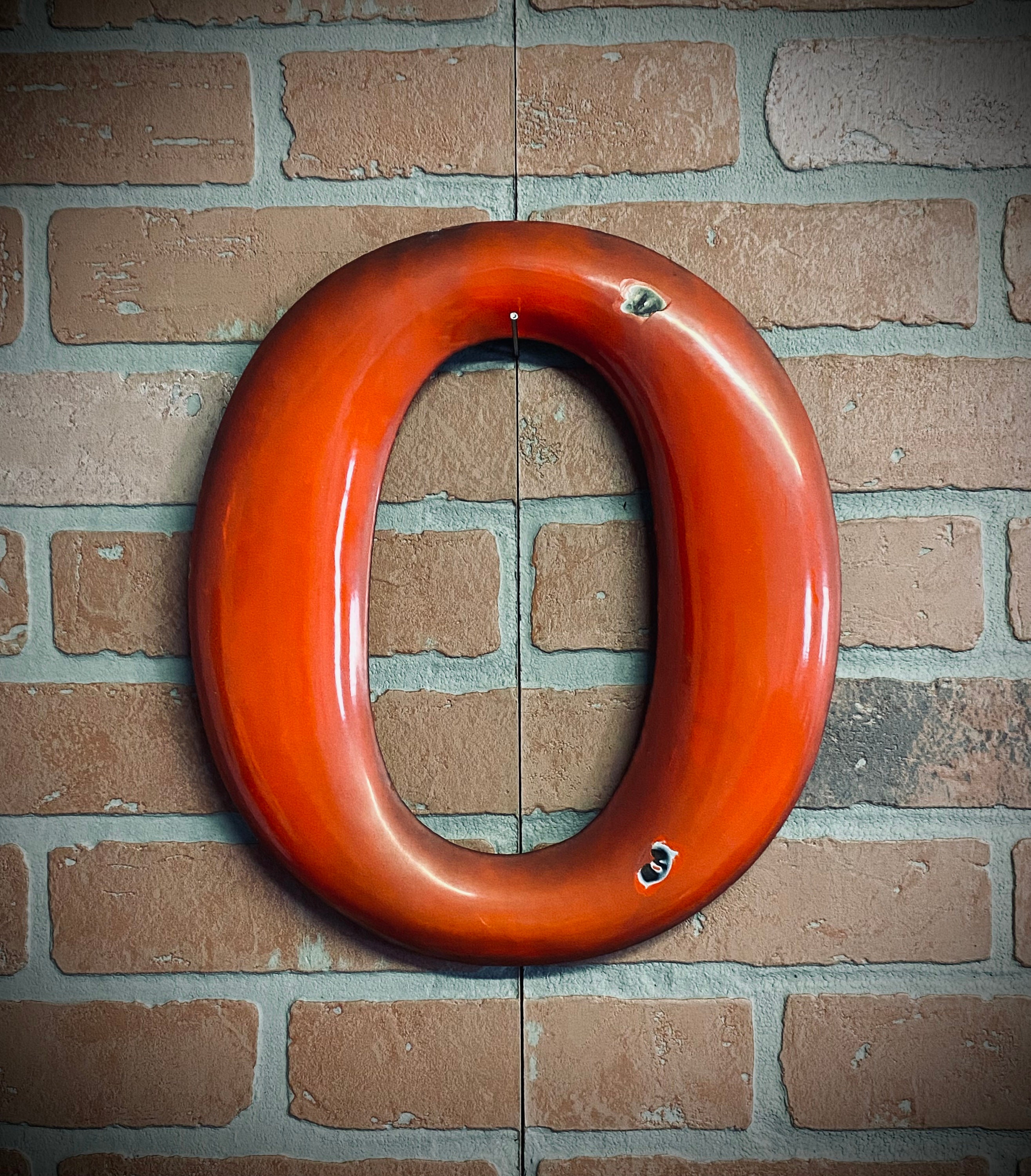 Authentic Vintage Enamel Porcelain Letter O, Number Zero, Red, Old Drug ...