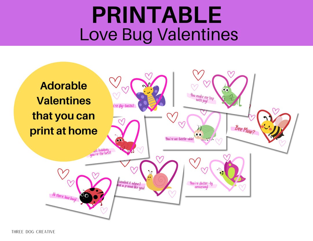 Printable Bug Valentine Cards for Kids, Pun Classroom Notes (digital ...