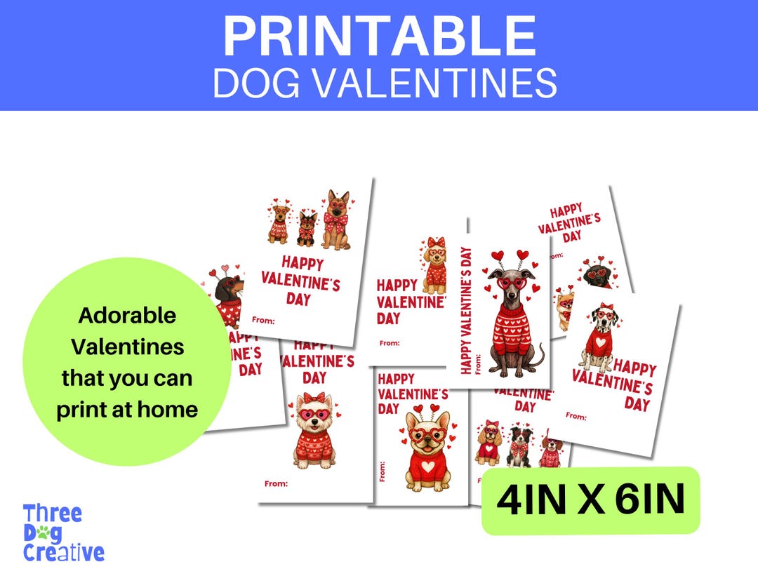 Dog Valentine's Day Cards, Funny Puppy Classroom Valentines (digital ...