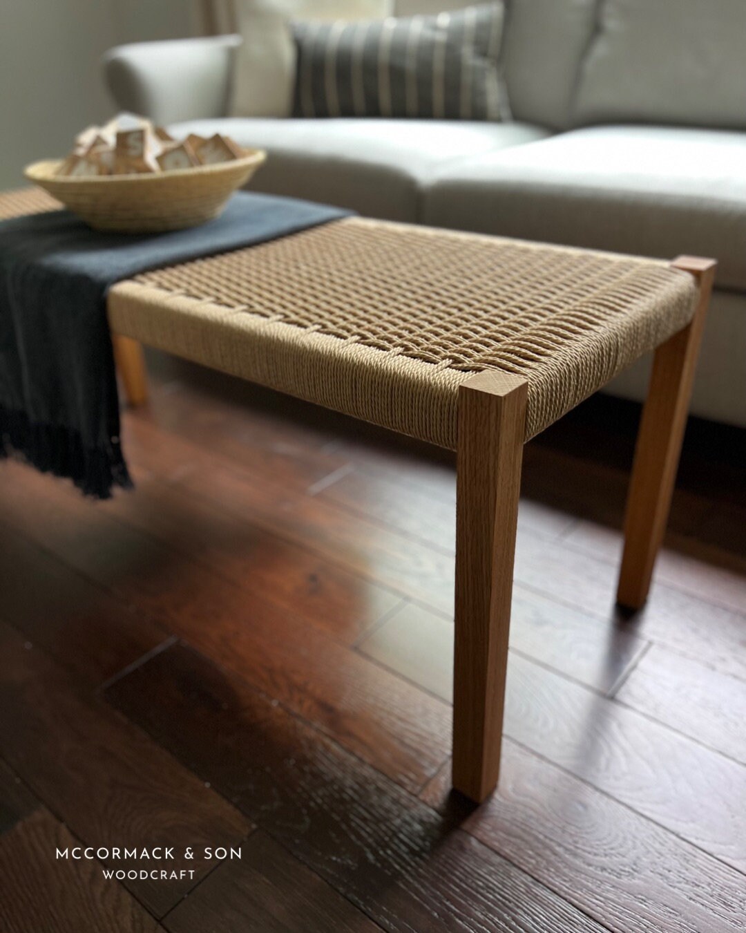 Timeless Danish Cord Bench, Mid-century Modern Style - Etsy