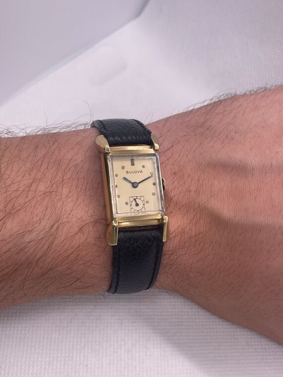 Vintage Bulova Tank Heavy 14K Gold Watch 21mm Wide an… - Gem