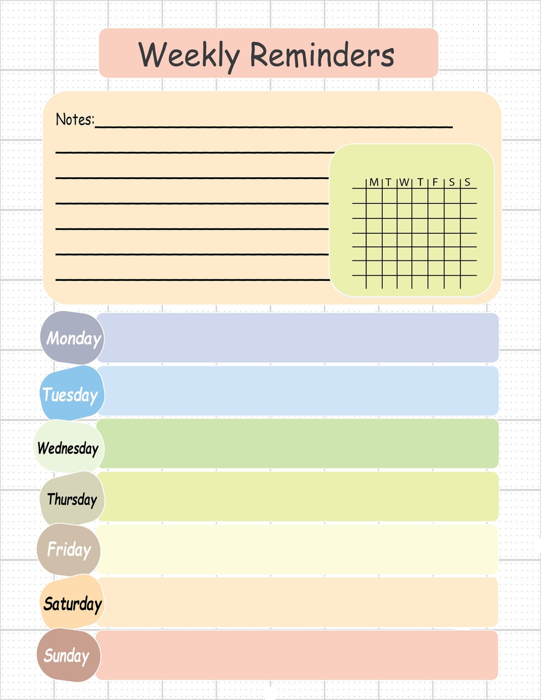 Weekly Reminders by Month + 2 Blank Ones - Etsy