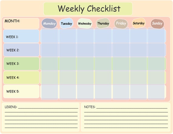 Weekly Checklist by Month and Day - Etsy Ireland