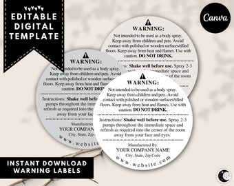 Room Spray Warning Label Template DIGITAL DOWNLOAD Custom Editable ...
