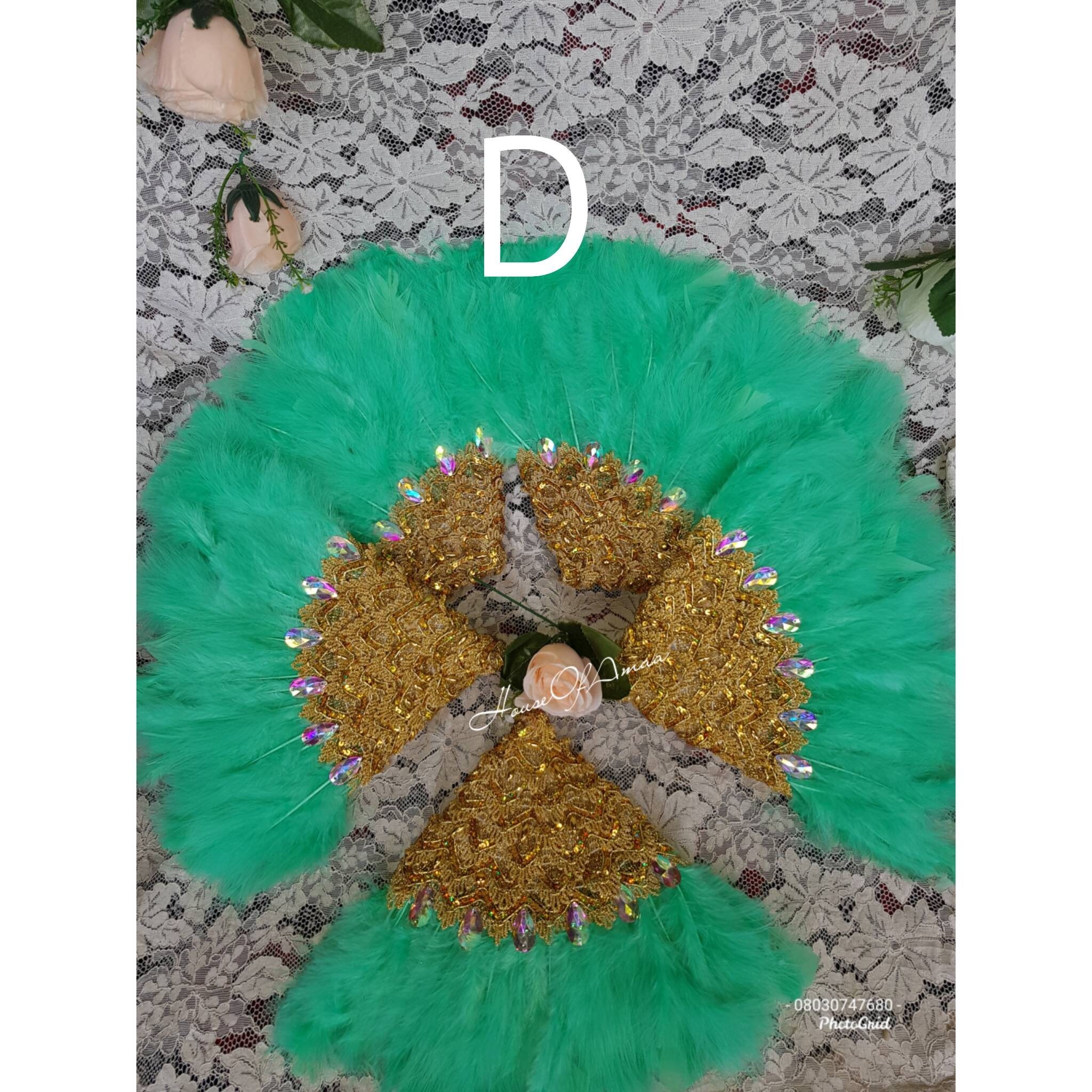 5 Pieces Asoebi Bridal Handfan | Feather Handfan | Traditional Marriage ...