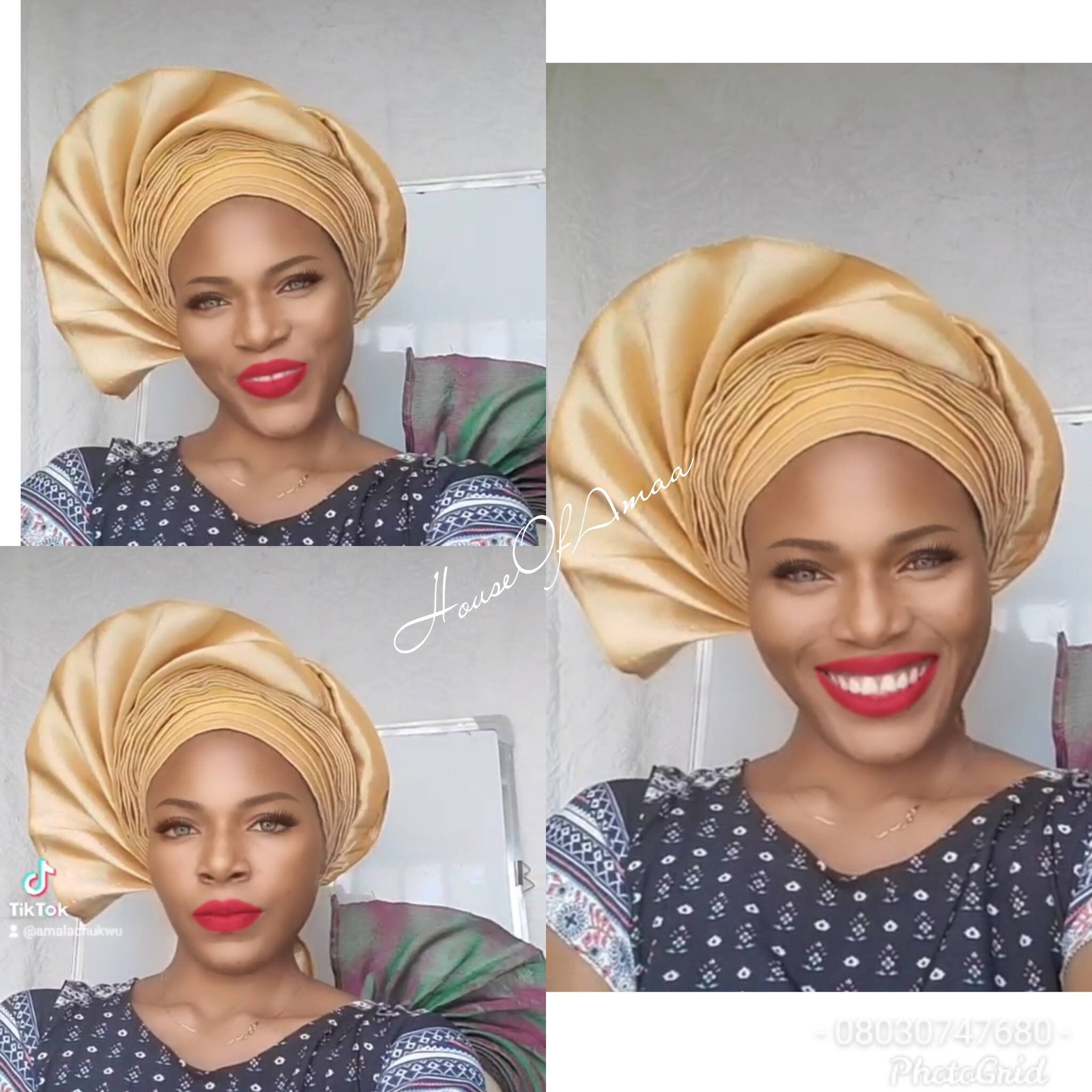 Autogele (pre-tied Gele) | One Side Fan Style| Already Sewn Gele ...