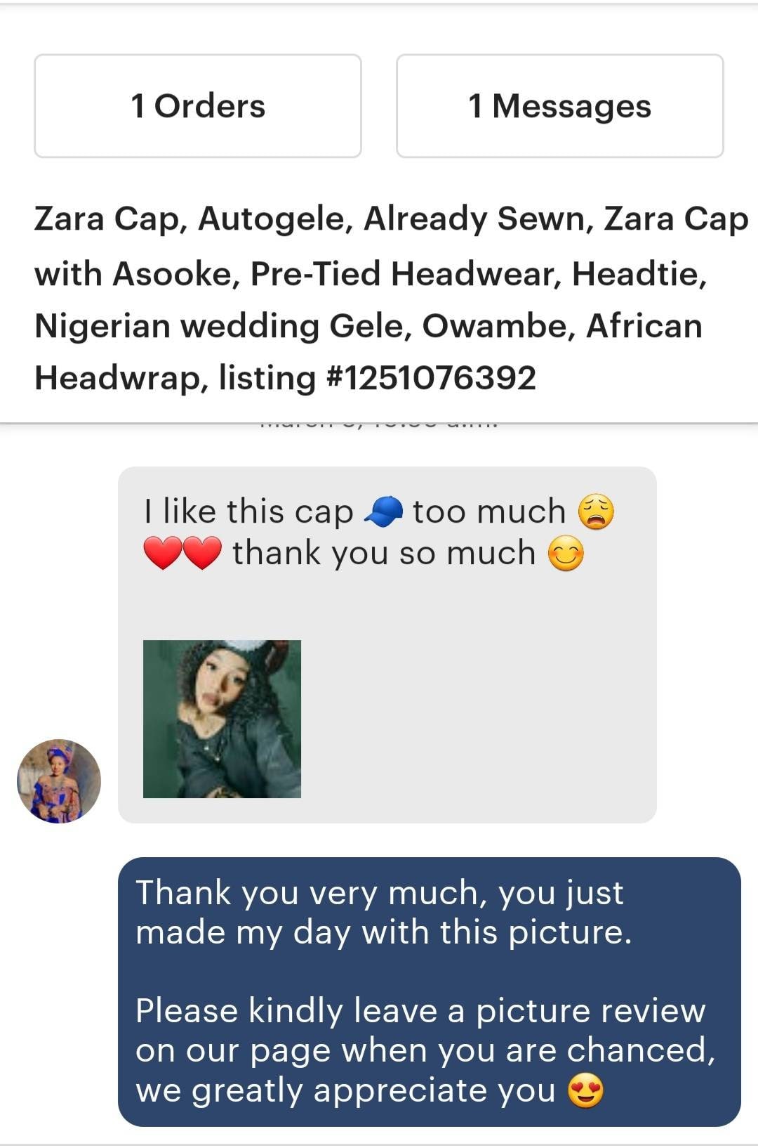 Zara Cap, Autogele, Already Sewn, Zara Cap With Asooke, Pre-tied ...