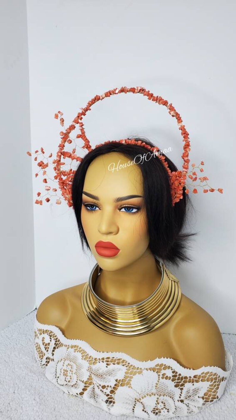 Halo Crown With Beaded Corals | Coral Bead Headwear | Coral Headwear ...