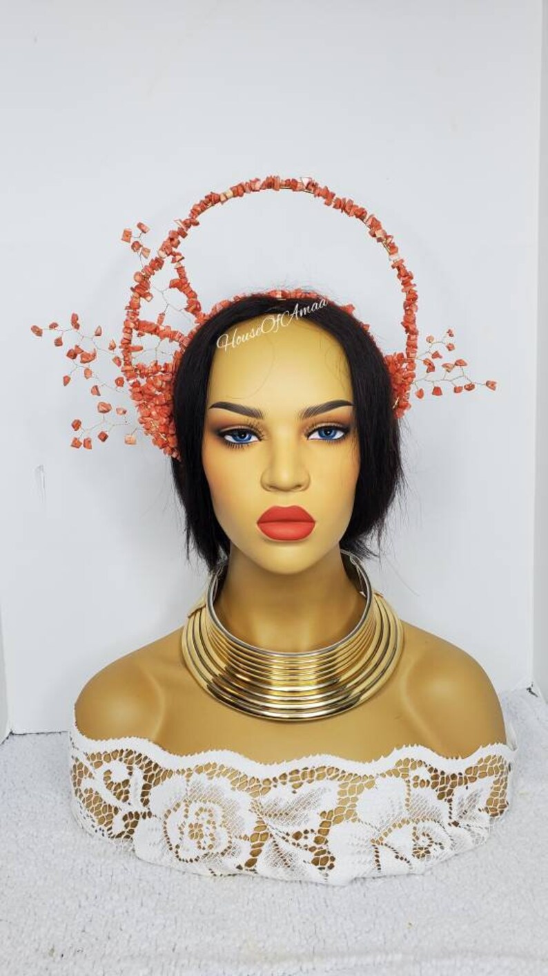 Halo Crown With Beaded Corals | Coral Bead Headwear | Coral Headwear ...