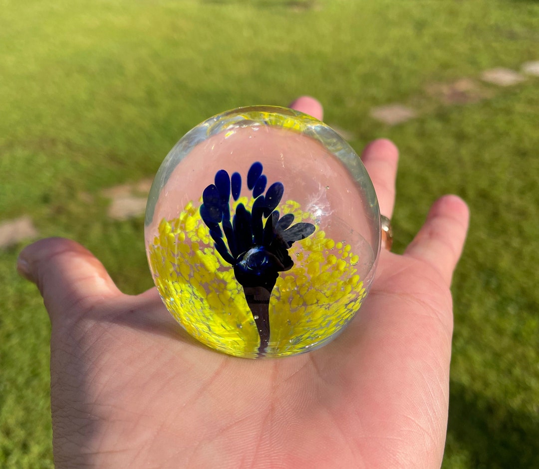 Floating Bubble Paperweight Blue Yellow - Etsy