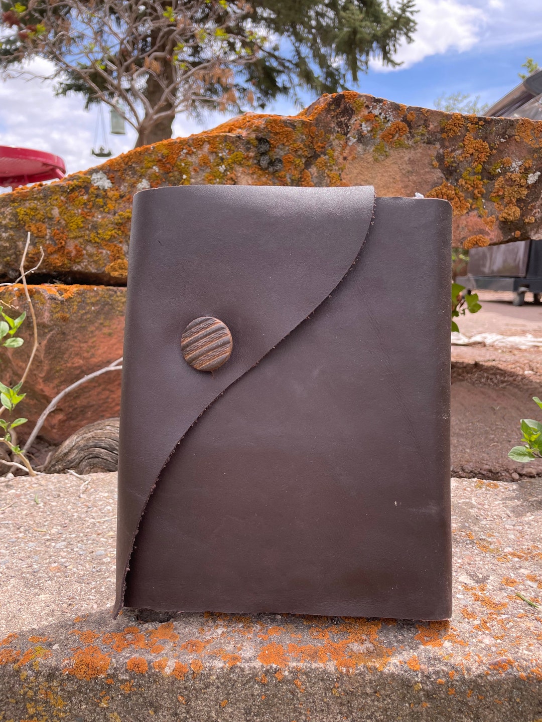 Wrap Homemade Book. Real Leather Cover. Dark Blue End Pages. Button ...